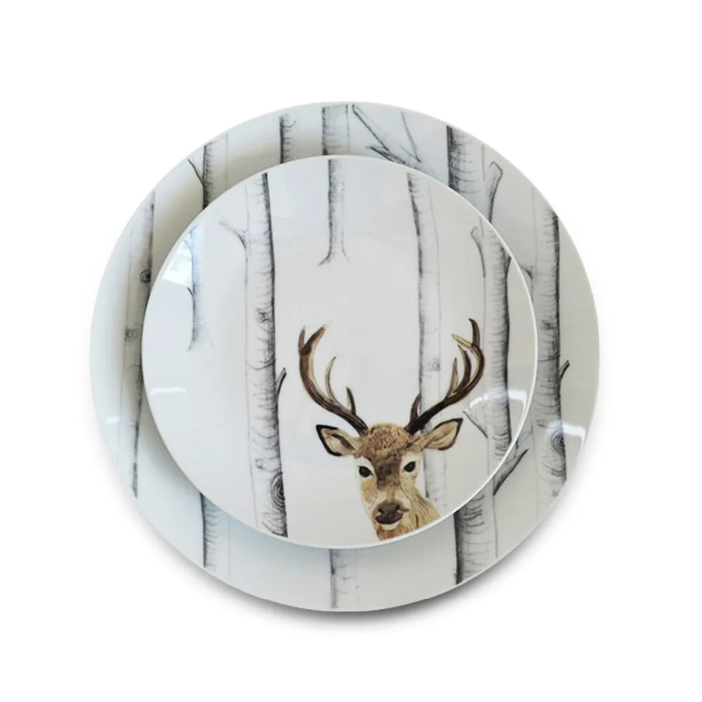 1 Pc Homestia Handpainted Forest Deer Ceramic Plate Dinner Dish Salad ...