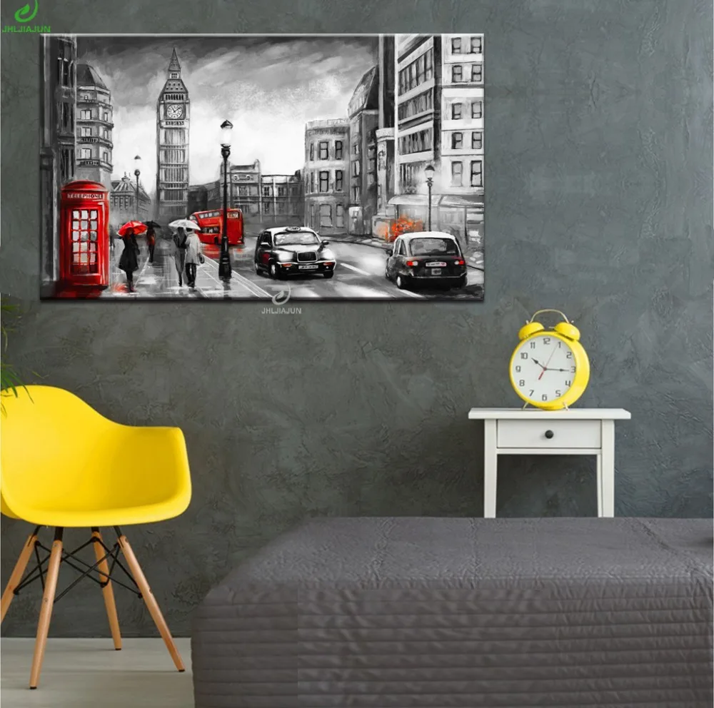 JHLJIAJUN Canvas Painting Raining London Scenery Nordic Monotone ...