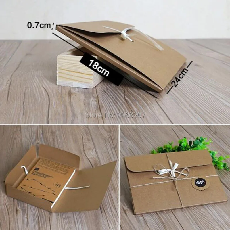 24*18*0.7cm Kraft Paper Postcard Packaging Box With Ribbon Envelope Box ...