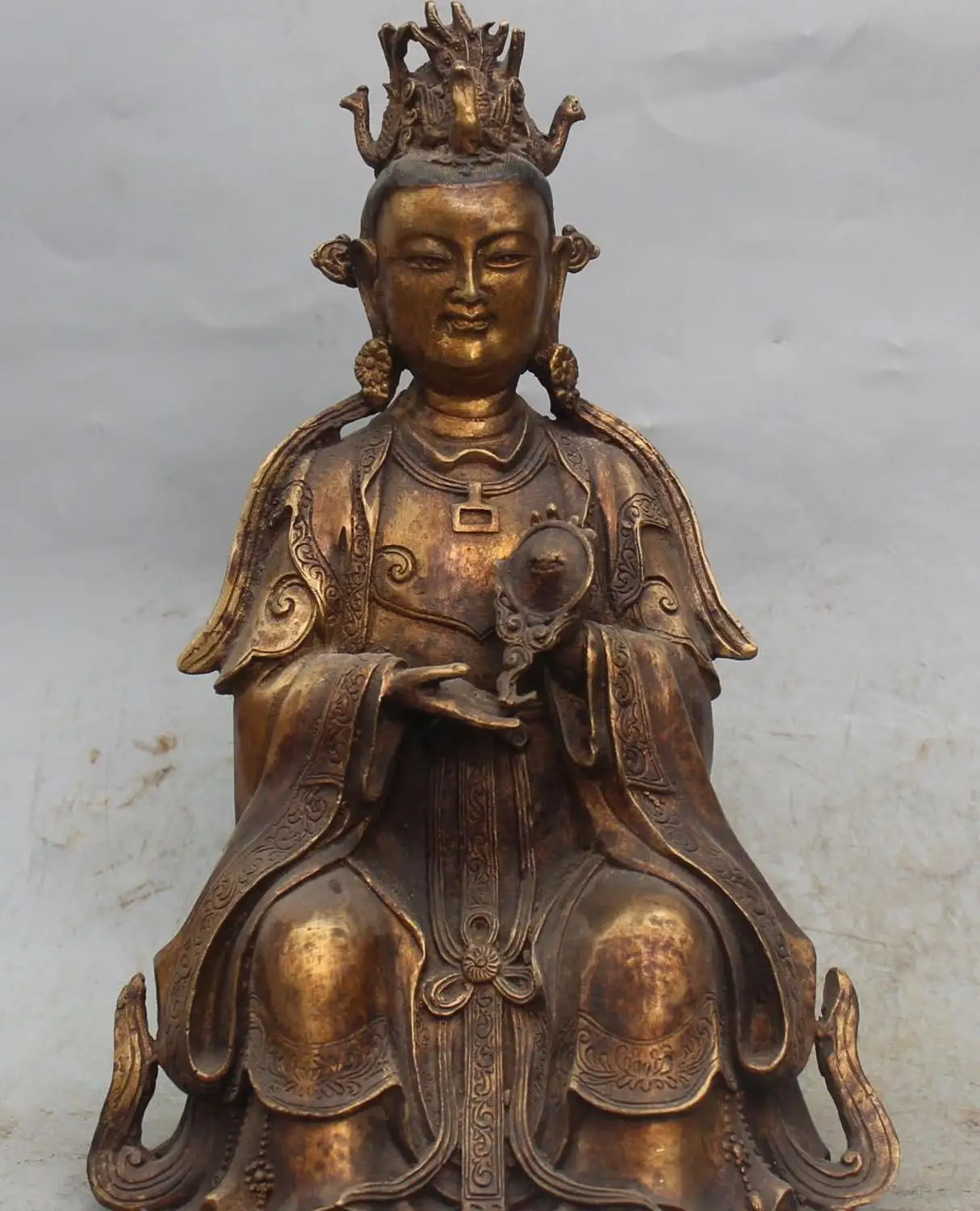 12" Marked Chinese Bronze Gilt Queen Mother West Wang Mu Goddess Buddha ...