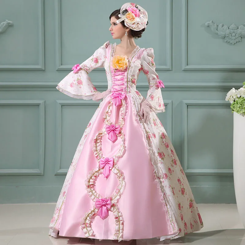 Vestido de fiesta Floral Rococo barroco de manga larga para mujer ...