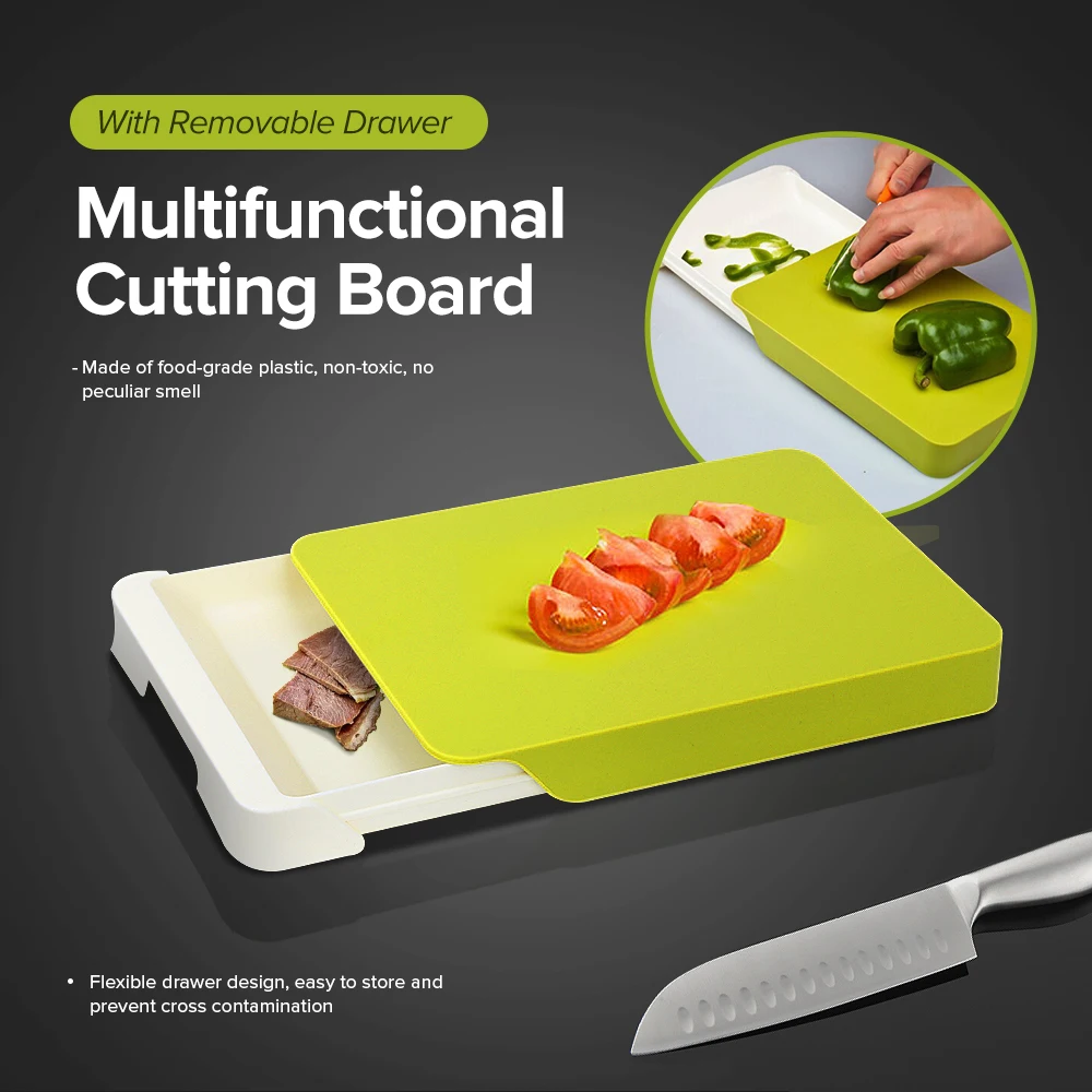 2 in 1 Mildew Resistant Cutting Board Removable Drawer Plastic Non slip ...