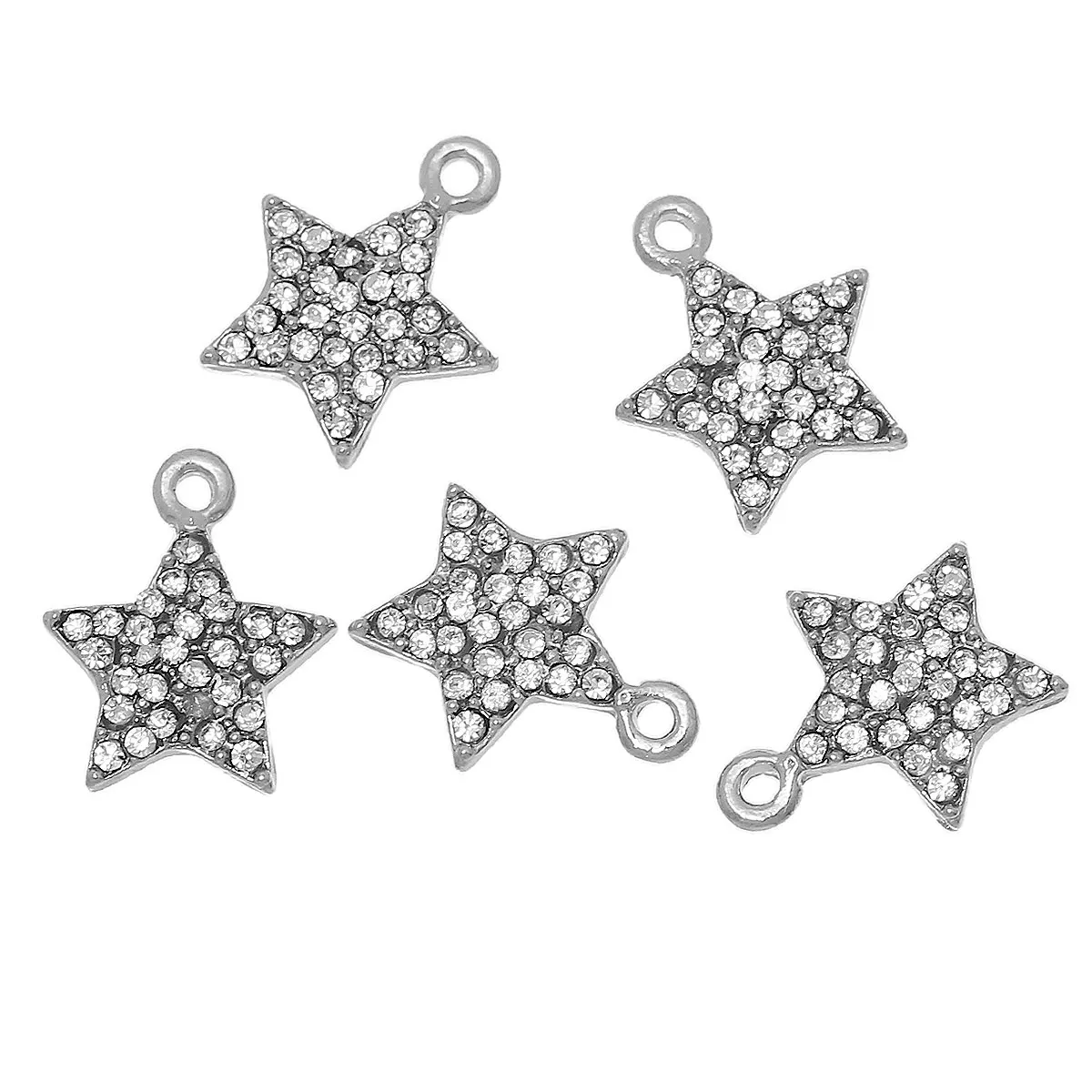 Zinc Metal Alloy + Rhinestone Charm Pendants Stars silver color Clear ...