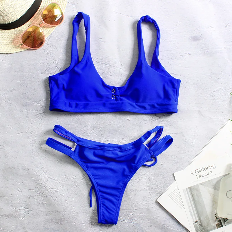 2019 solid color two piece Swimsuits micro Bikinis tanga set Women ...