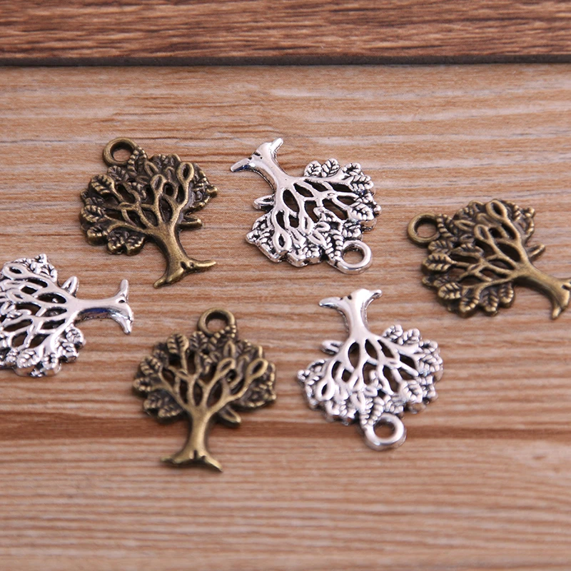 30pcs 16*21mm Plant Charms Tree Pendant Two Color Diy Retro Jewelry ...