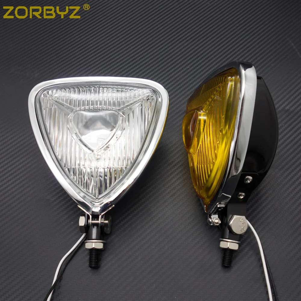 Zorbyz Motorcycle Metal Black Triangle Headlight Lamp Flat Back For ...