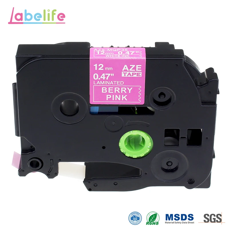 Labelife TZe-MQP35 TZe MQP35 12 мм белая на ягодном розовом этикетка ...