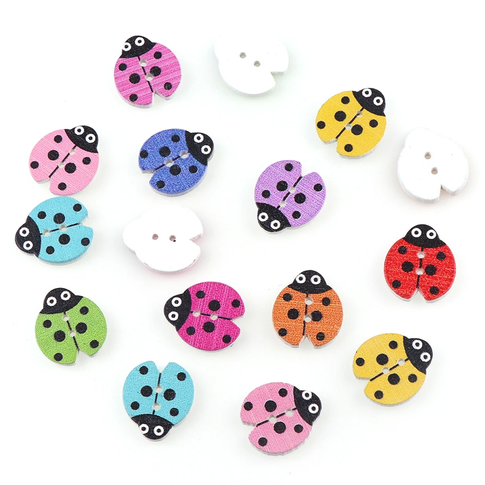50PC 16x18mm Mixed Color 2 Holes Decorative Buttons Lovely Ladybug ...