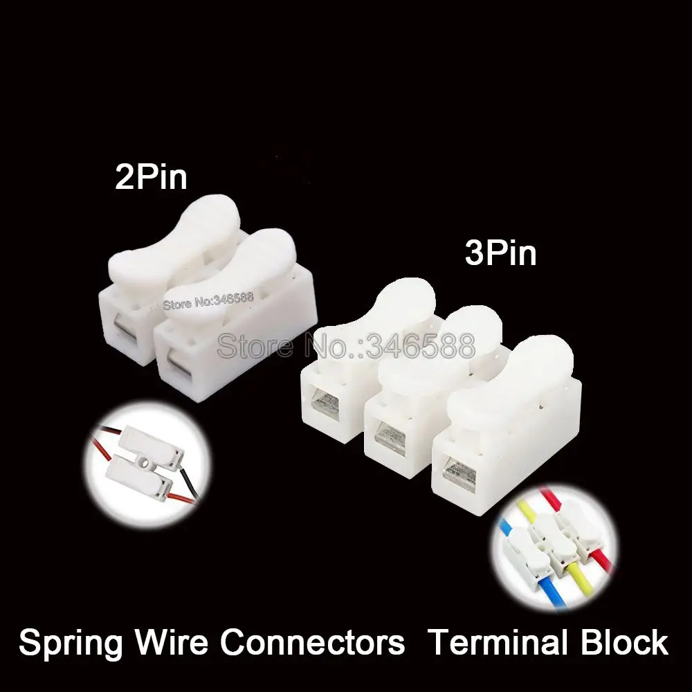 5pcs/lot 2pin / 3pin Spring Connector Spring Wire Connectors Electrical ...
