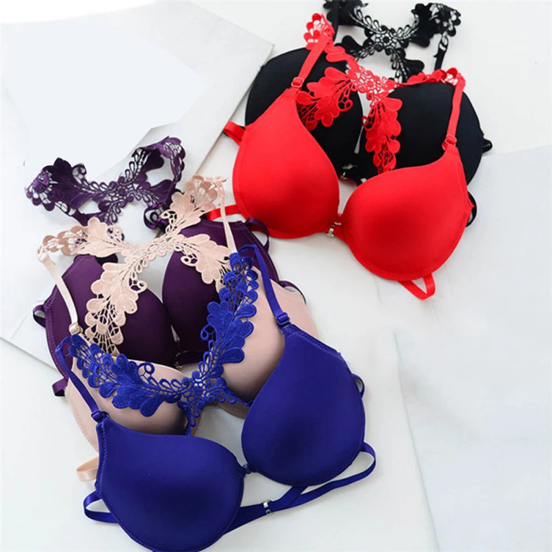 Sexy Women Frontal Lace Push Up Bra Seamless Bras Racer Back Front ...