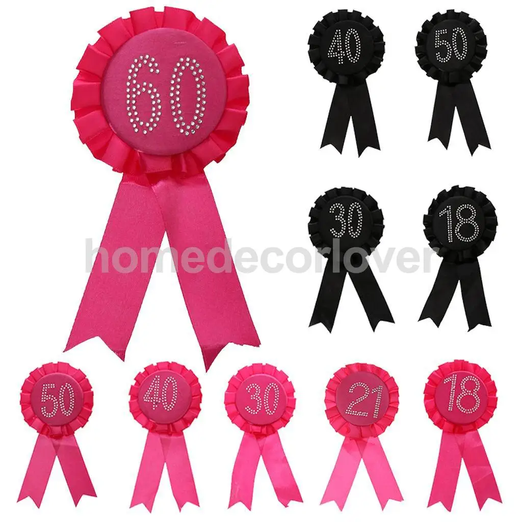 Glitter rhinestone Number 18 21 30 40 50 60 Award Ribbon Rosette Badge ...