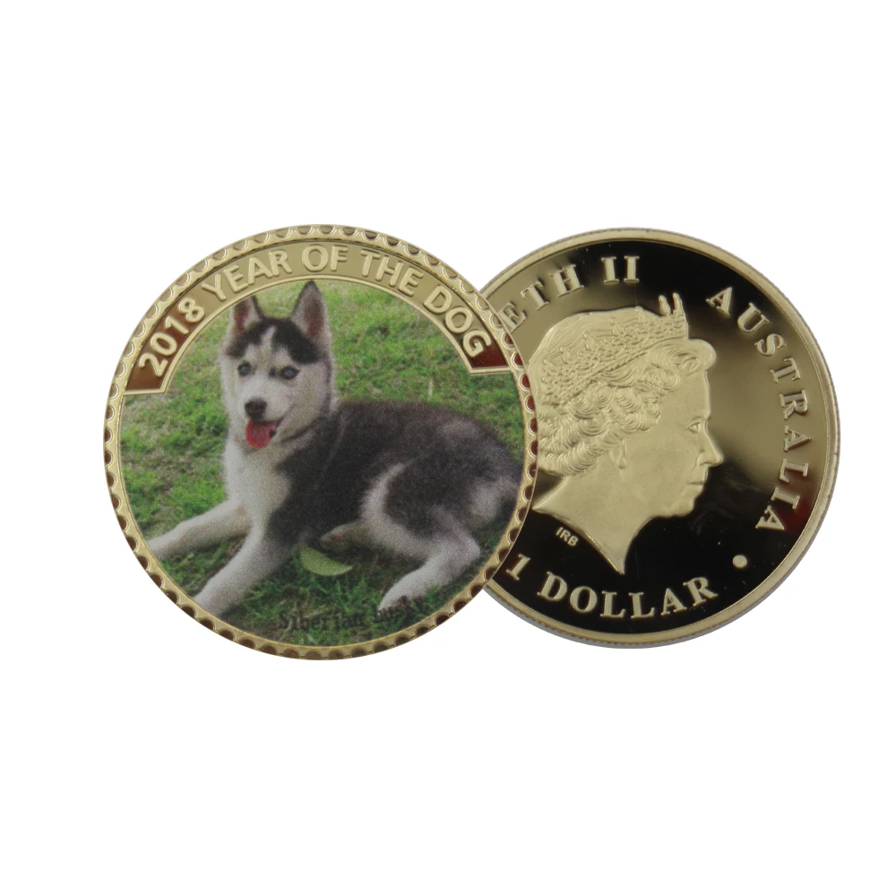 24k 999.9 Gold Plated Metal Coin Husky Commemorative Cute Animal ...