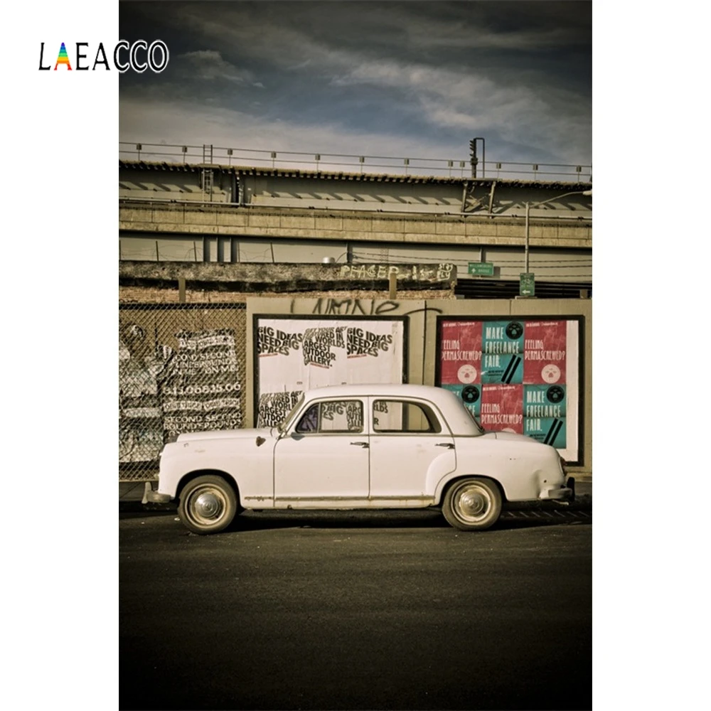 Laeacco Retro Buildings Car Street Portrait Backdrop Photography ...