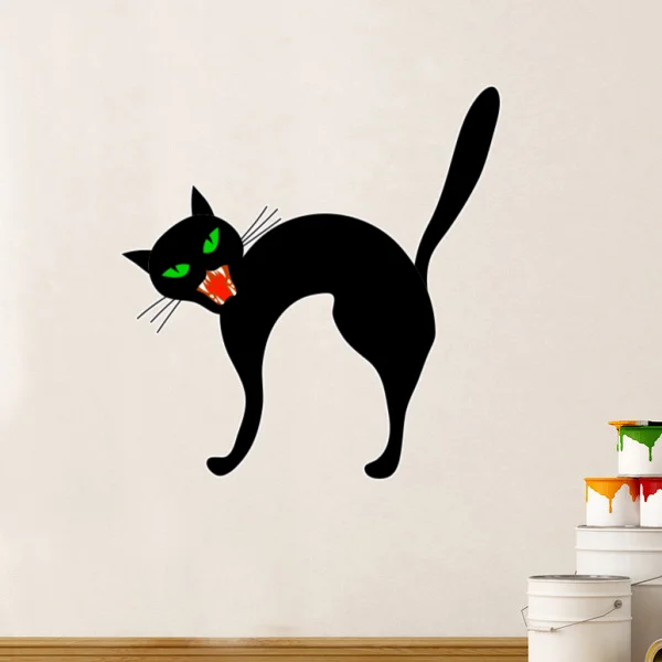 Halloween Angry Black Cat Wall Sticker Hallowmas Wedding Decoration ...