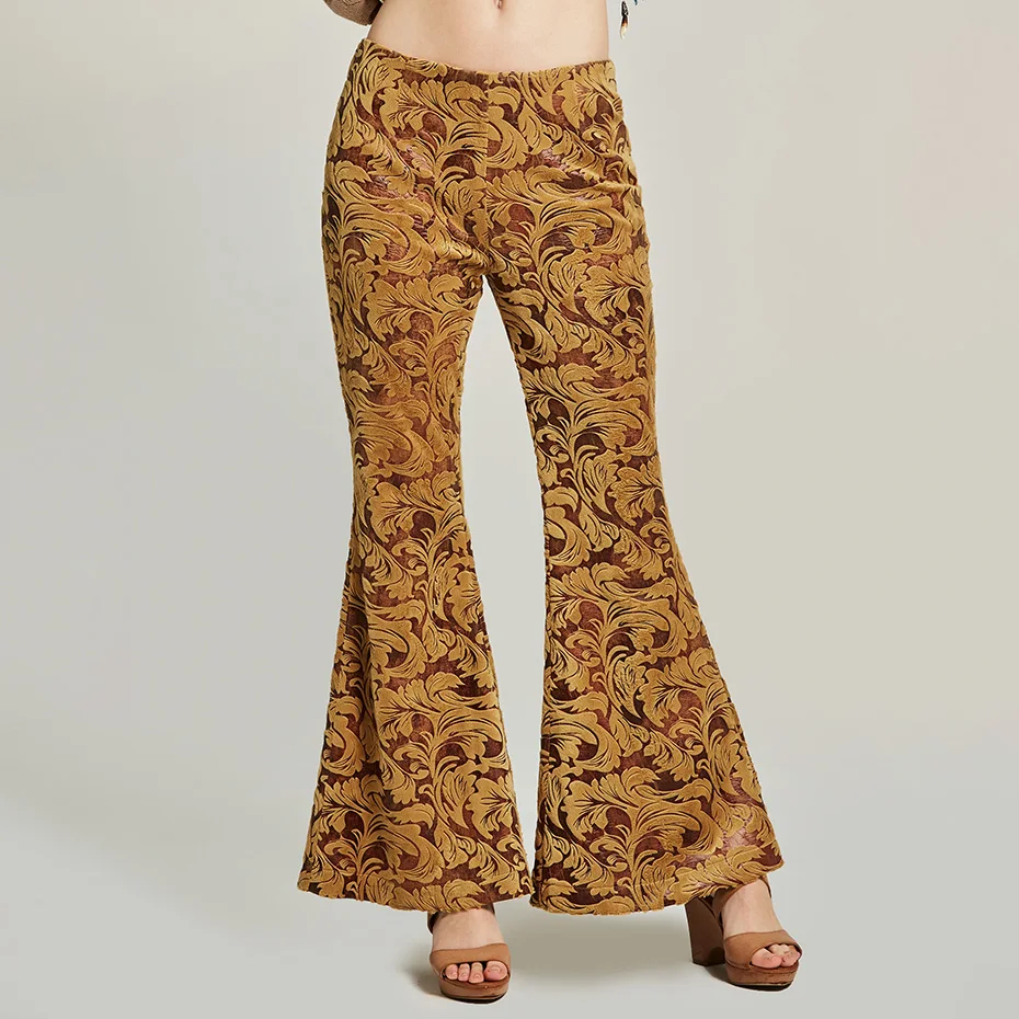 Women Embroidery Flare Pant Boho Folk Casual Trousers Female Hippie ...