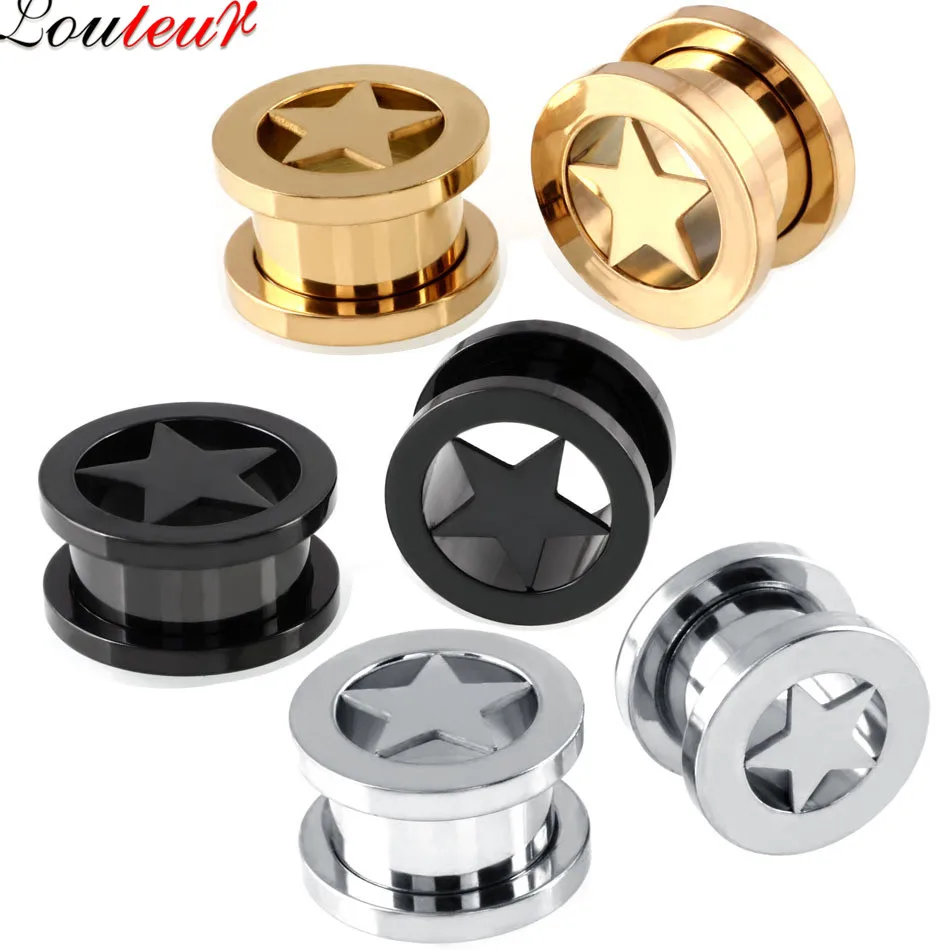 LOULEUR Stainless Steel Star Ear Plugs Tunnels Screw Fit Ear Tunnels ...
