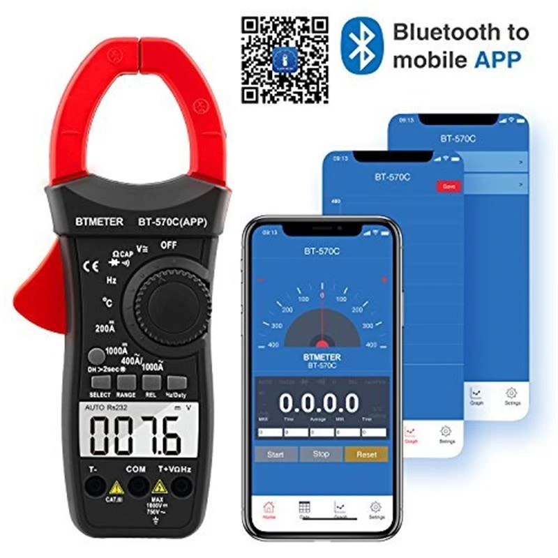 Digital Clamp Multimeter Connect with APP Bluetooth,Amp Ohm Tester,4000 ...