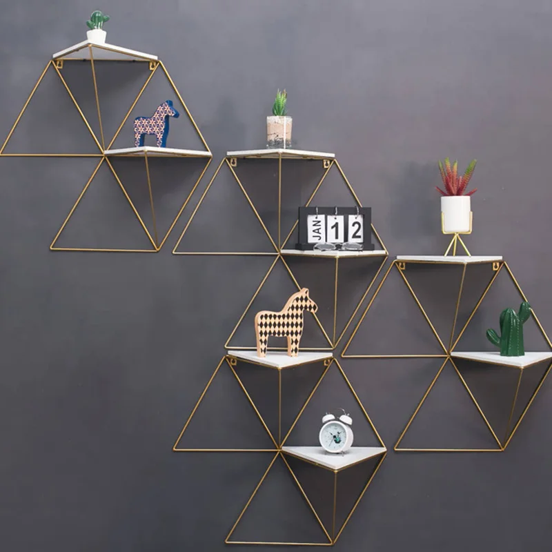 Скандинавские геометрические золотые настенные полки креативные железные ремесла полки настенные