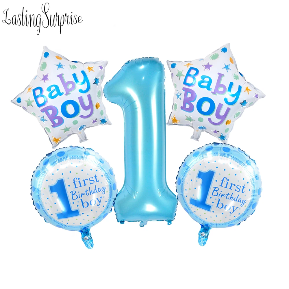 1st Birthday Balloons Blue Pink Foil Balloon Baby Shower Globos First ...