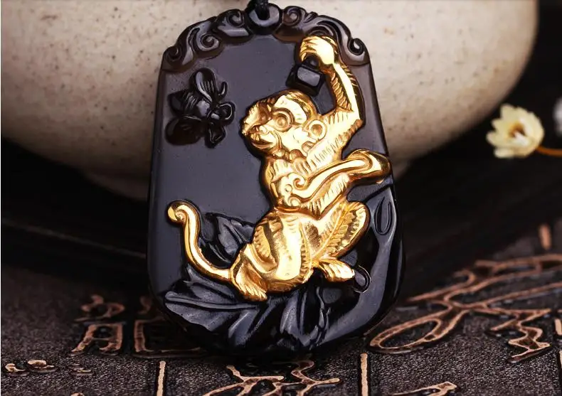 Natural ice Obsidian Monkey Pendant Necklace Pendant twelve men women ...