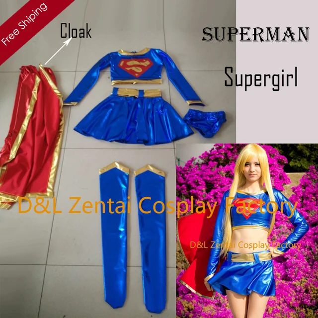 Free Shipping Dhl Wholesale Hot Blue Supergirl Shiny Metallic Superhero