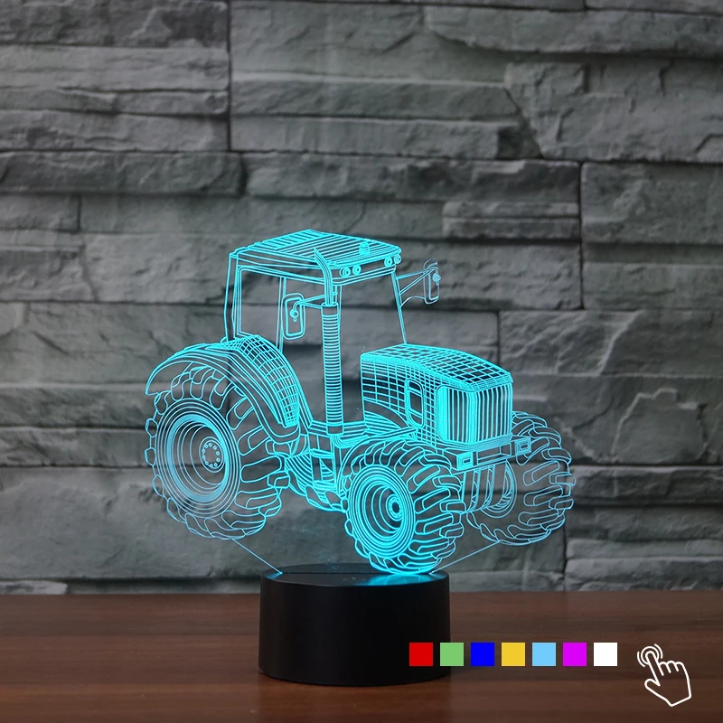Creative Tractor 3D Visual lamp 7 Colors Changing Acrylic Night Light ...