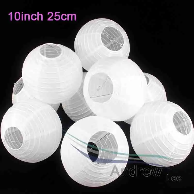 10pcs 10''25cm Chinese Traditional White Paper Lantern Led Lamp Lampion ...