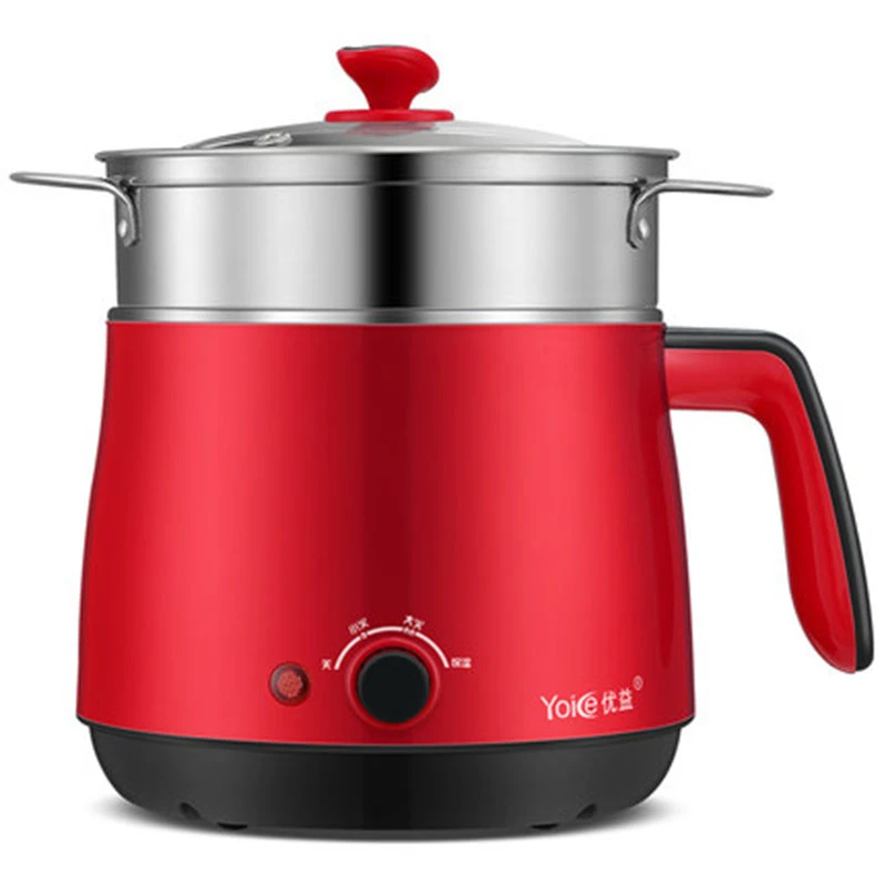 Household Dorm Room Electric Skillet Stainless Steel Red Mini Electric ...