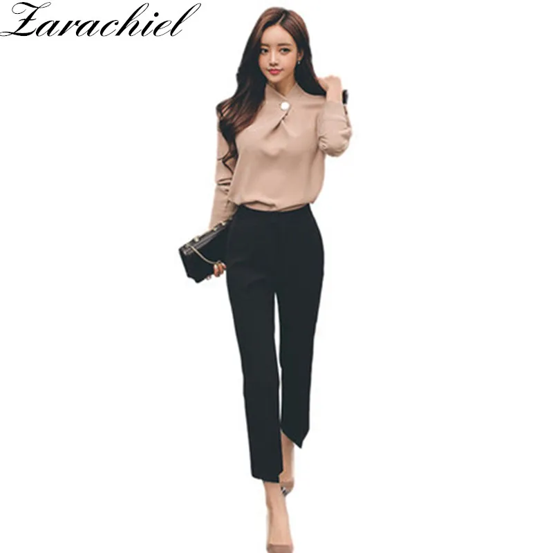 Korean 2018 Spring Womens Elegant 2 Piece Set Ol Formal Work Wear Pant