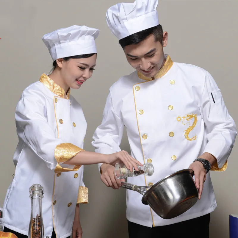 Kitchen Coat Chef Uniform Female Long sleeve Uniform Chefs Clothes Work ...