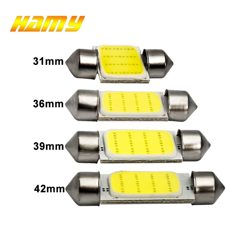 1x C10w C5w Led Cob Festoon 31mm 36mm 39mm 41/42mm 12v White Bulbs For Cars License Plate ...