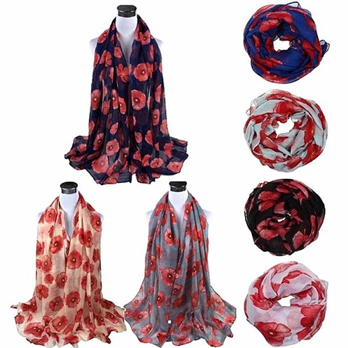 Poppy Flower Print Scarf | Women Shawl Poppies | Red Poppies Print ...