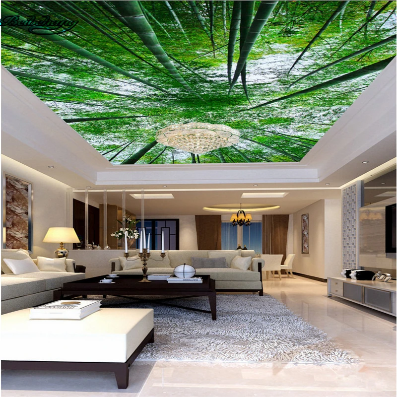Beibehang Refreshing Bamboo Forest Ceiling Roof Fresco Custom Lounge