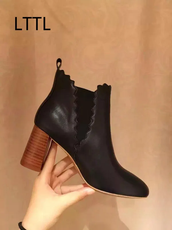 LTTL europe fashion all match chunky high heels round toe Genuine ...