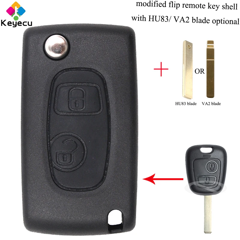 Keyecu Modified Flip Remote Car Key Shell With 2 Buttons& Hu83/ Va2 ...