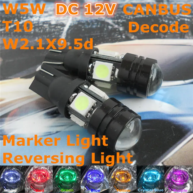 12V LED Car Bulb Lamp 1pair T10(Flood with Spot) W5W W2.1X9.5d for ...