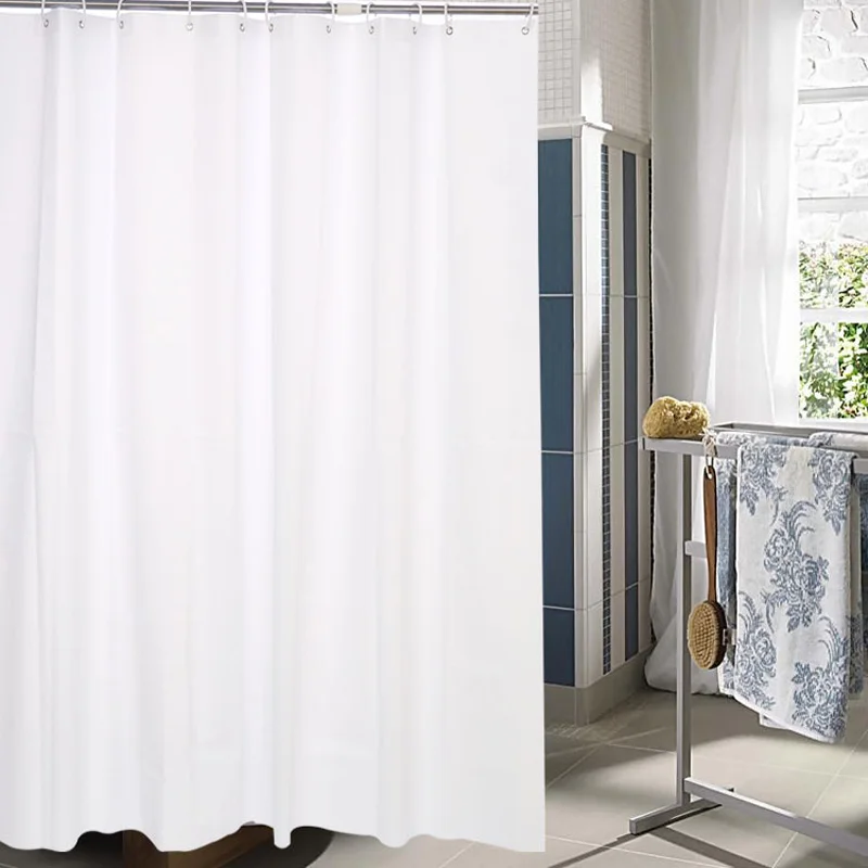 White Peva Bathroom Waterproof Shower Curtains With Plastic Hooks 45 In
