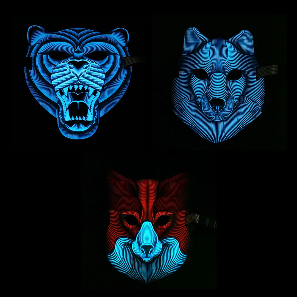 1 Set Full Face Party Masks LED Luminous Flashing Voice Control Sound ...