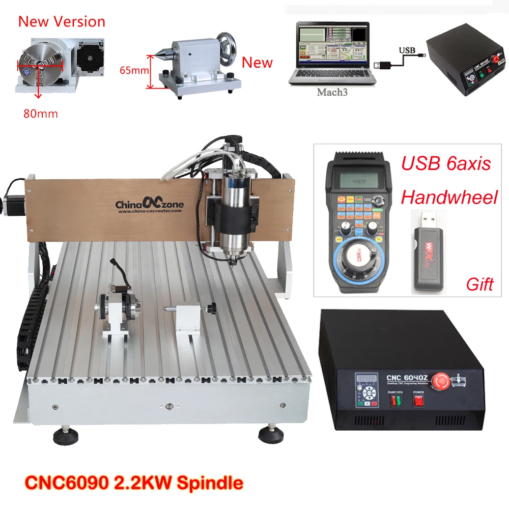 CNC 6090 2.2KW 4axis CNC Router Engraving Drilling Milling Machine ...