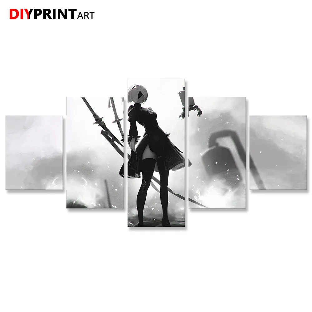 Nier Automata 2b Anime Girls 5 Panels Wall Art Decor Paintings Wall ...