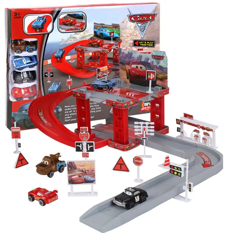Disney Pixar Cars Parking Lot Lightning Mcqueen Mater Sheriff Track ...