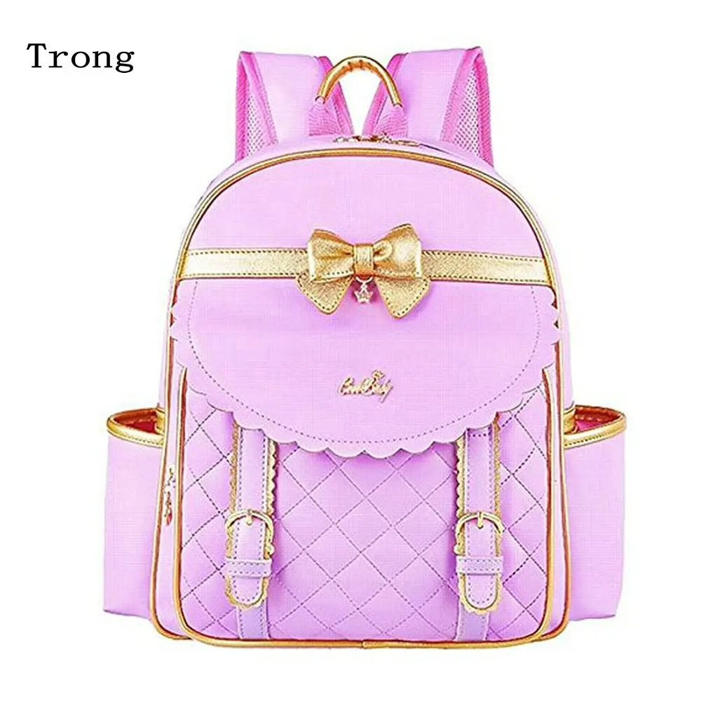 Children School Backpack Girls Students PU Leather Color Block Bow Knot ...