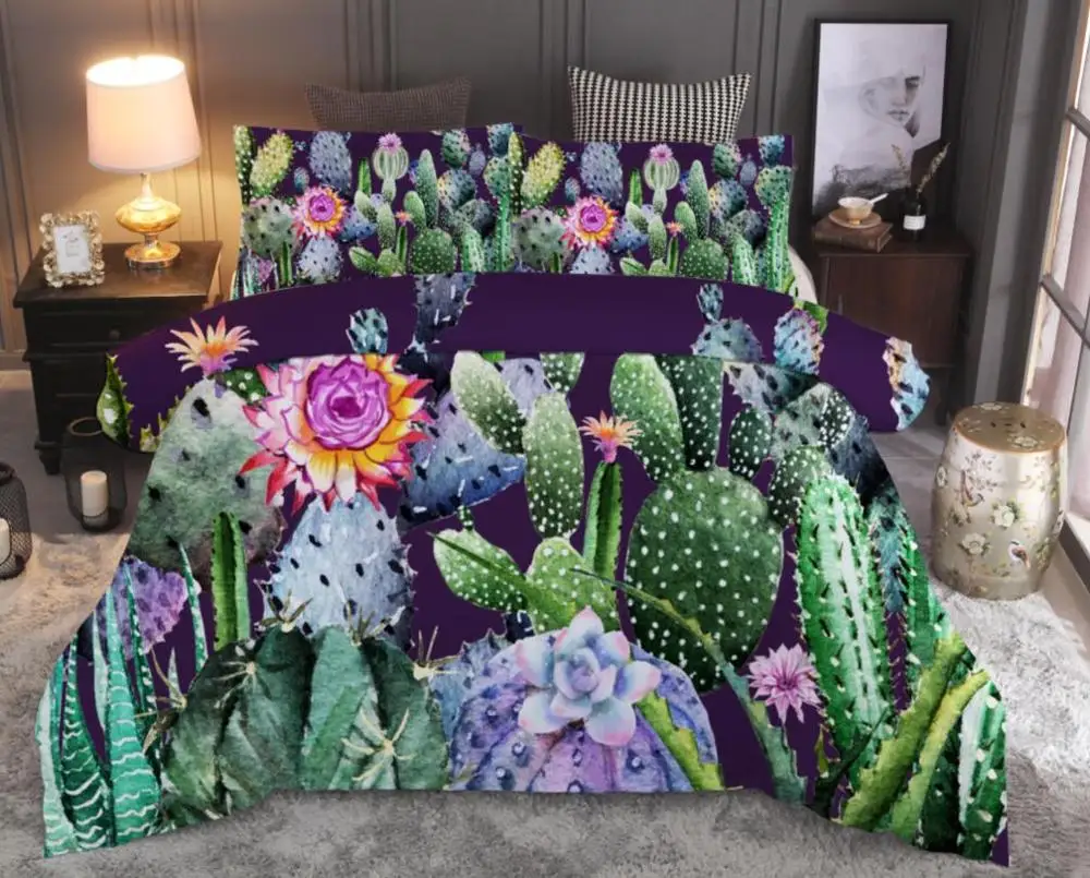 Tropical Plant Fleshy Cactus Printed Duvet Cover Set Queen King Bedding ...