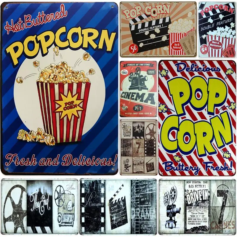 [SQ-DGLZ] Popcorn &Cinema Metal Sign Bar Wall Decoration Tin Sign ...