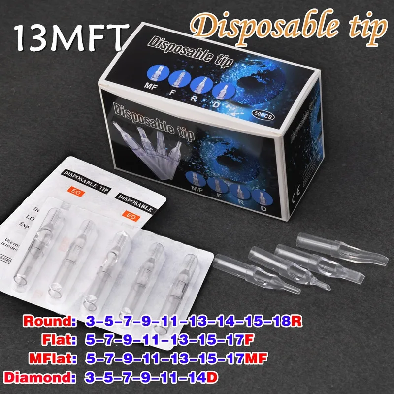 50pcs/lot Tattoo Flat Tips 13MFT Disposable Transparent Steriled ...