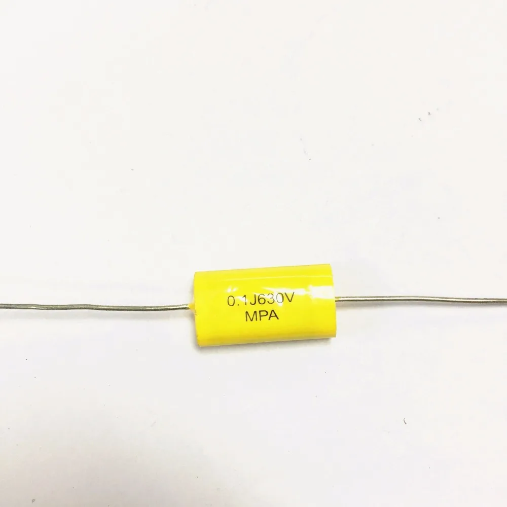 Wholesale and retail long leads yellow Axial Polyester Film Capacitors electronics 0.1uF 630V ...