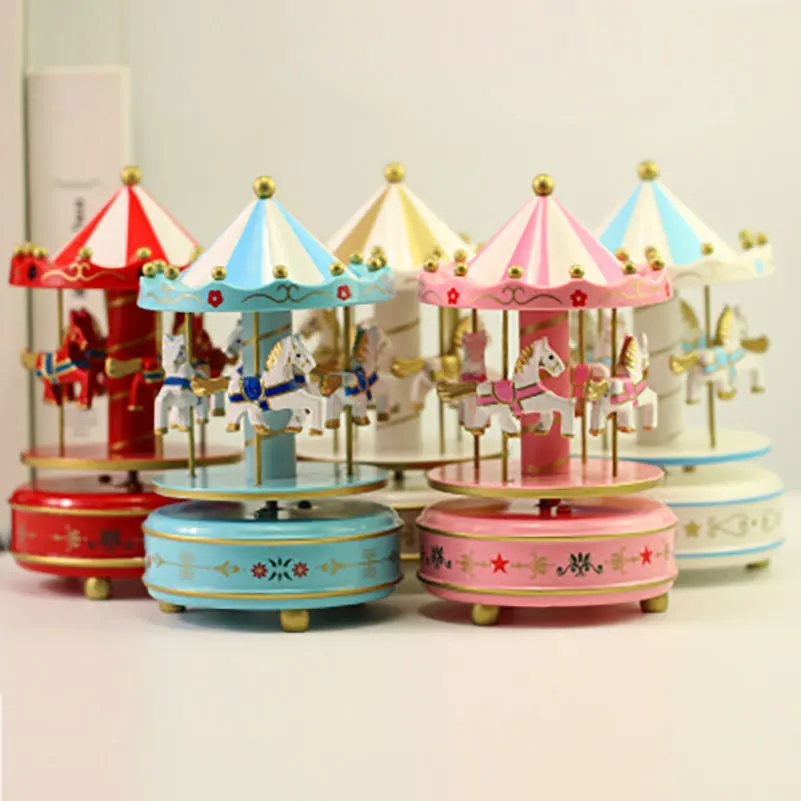 New Merry Go Round Musical Carousel Horse Music Wooden Box Creative ...