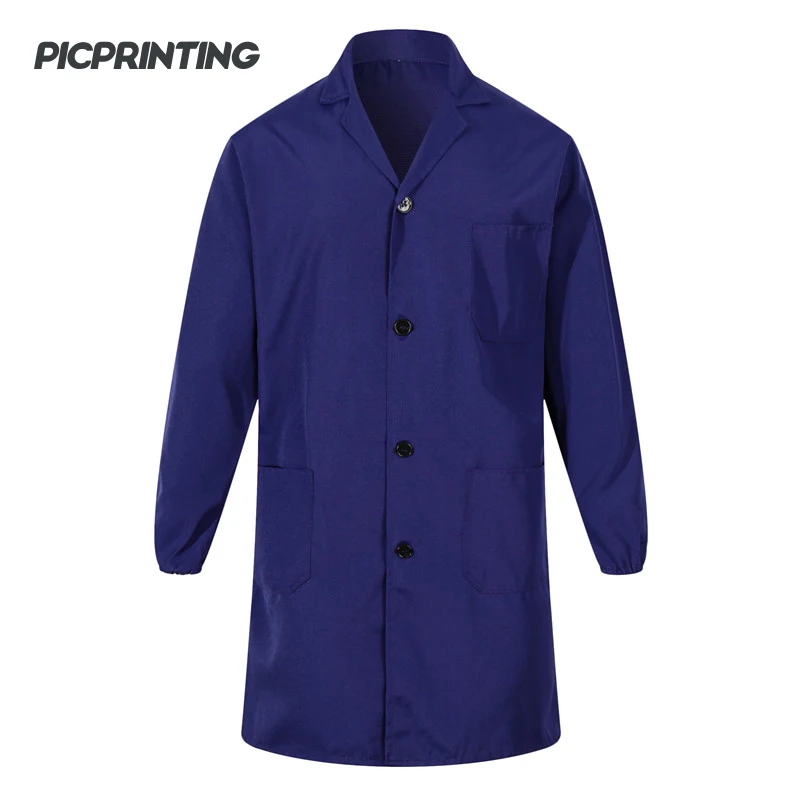 [Can Custom LOGO] Women Kitchen Dust Proof Aprons Coat Blue Cooking ...