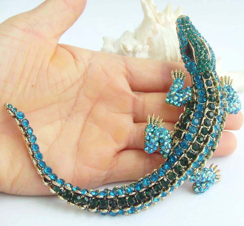 4,13 "Animal cocodrilo broche Pin colgante azul verde Diamante de ...