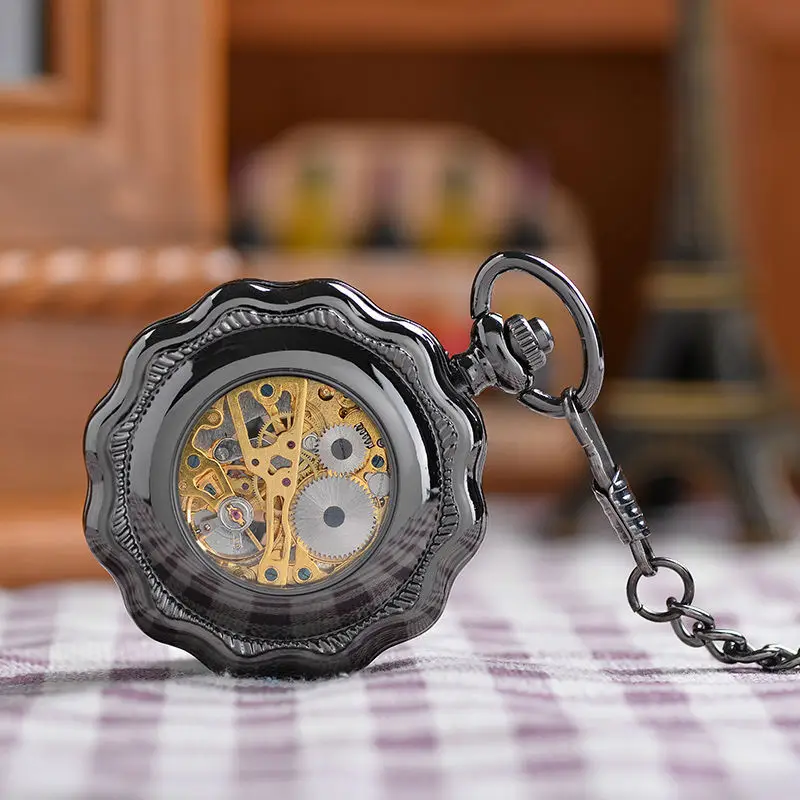 New Arrival Fashion Retro Black Printing Mechanical Pocket Watch Luxury ...